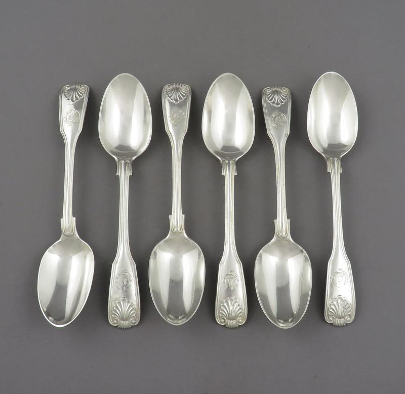 6 Sterling Silver Fiddle Thread & Shell Teaspoons | JH Tee Antiques