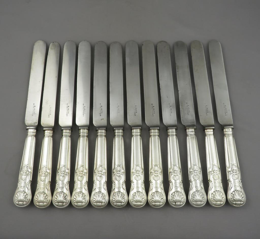 12 Victorian Silver Dinner Knives Kings Pattern– JH Tee Antiques