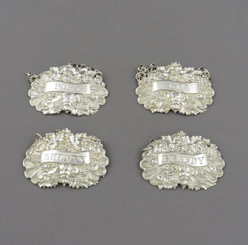 Four Victorian Sterling Silver Wine Labels | JH Tee Antiques
